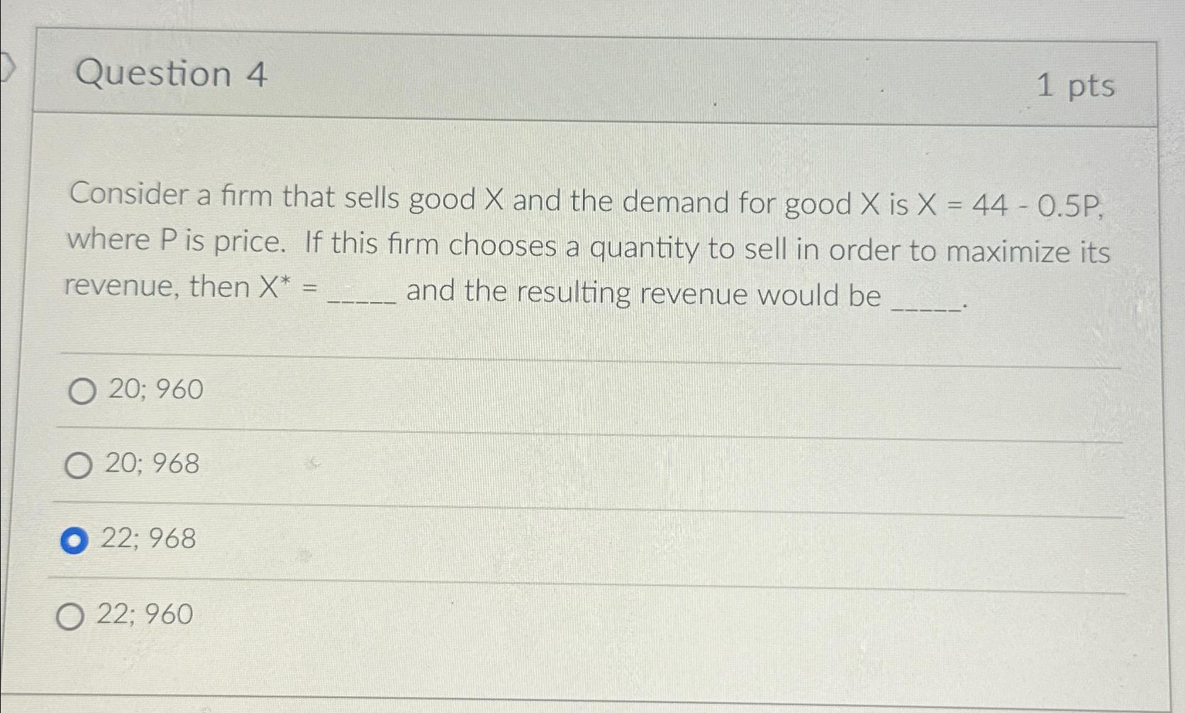 Solved Question 41 ﻿ptsConsider a firm that sells good x | Chegg.com