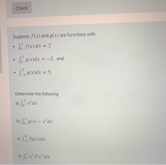 Solved Check Suppose f(x) and g(x) are functions with • lo | Chegg.com