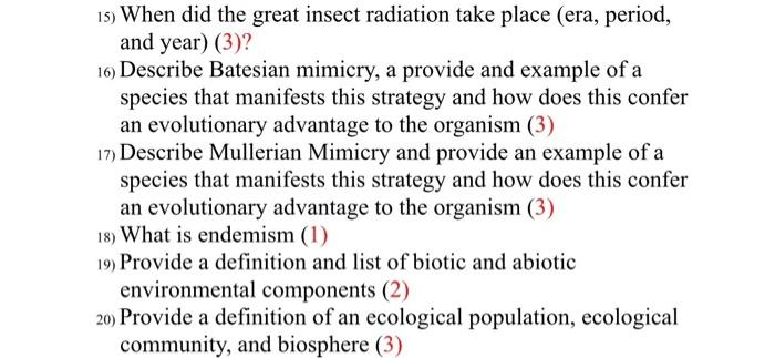 Solved 15) When did the great insect radiation take place | Chegg.com