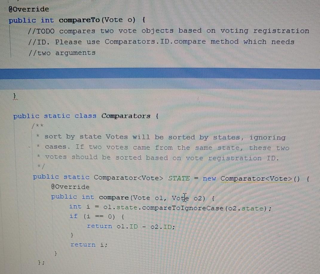 Solved public class Vote implements Comparable { String | Chegg.com