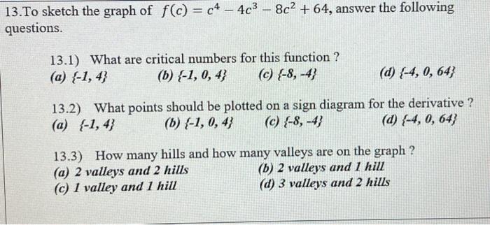 Solved To sketch the graph of f(c)=c4−4c3−8c2+64, answer the | Chegg.com