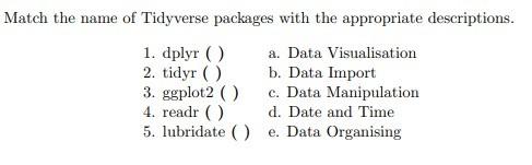 Solved Match the name of Tidyverse packages with the | Chegg.com