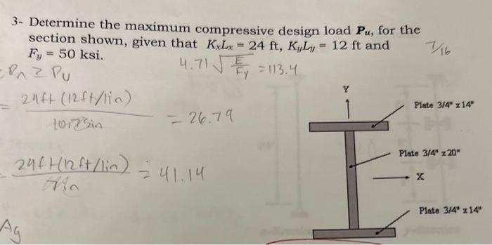 Solved 3- Determine the maximum compressive design load Pu, | Chegg.com