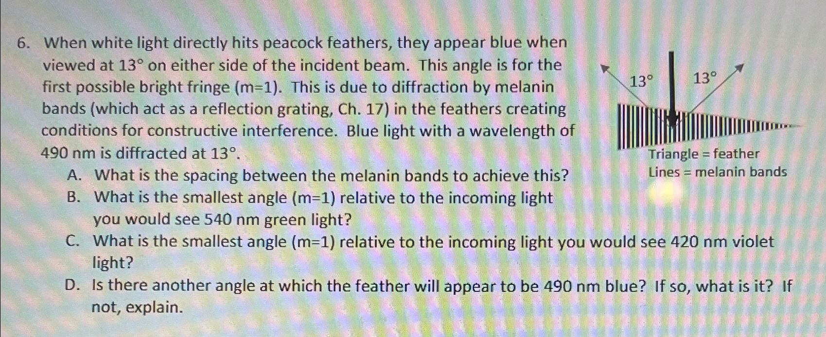 Solved When white light directly hits peacock feathers, they | Chegg.com