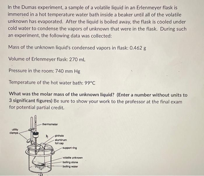 Solved In the Dumas experiment, a sample of a volatile | Chegg.com