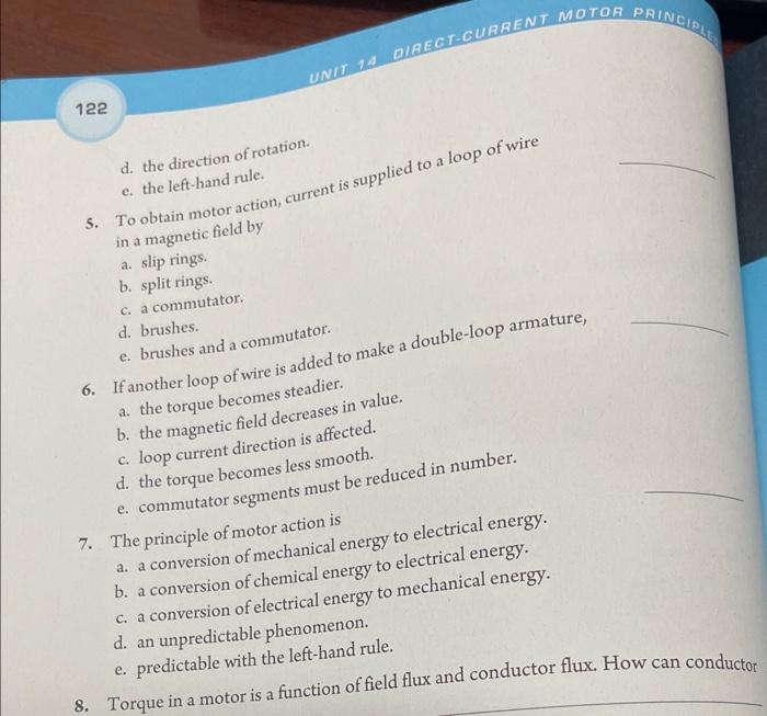 Solved 122 d. the direction of rotation. e. the left-hand | Chegg.com
