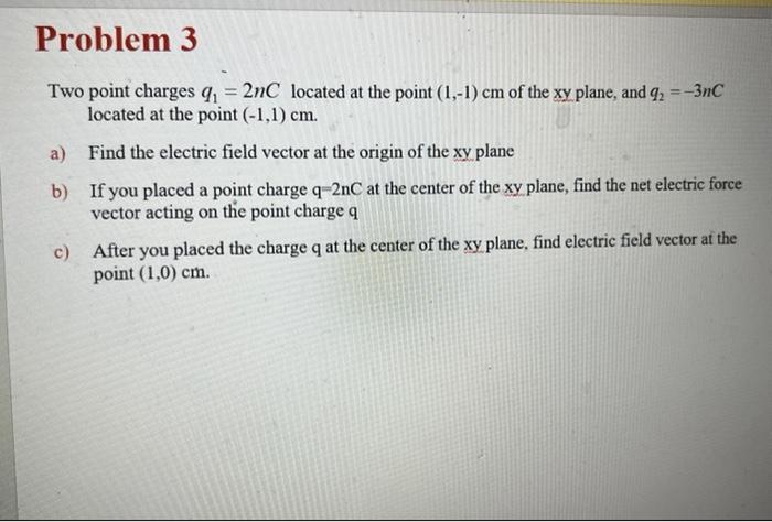 Solved Two point charges q1=2nC located at the point | Chegg.com