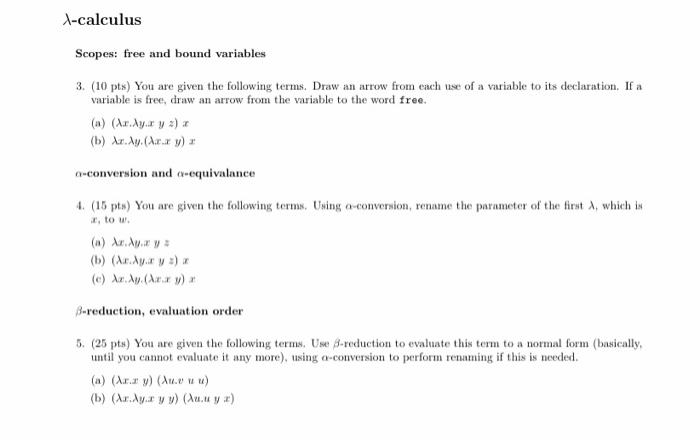 Solved 1-calculus Scopes: free and bound variables 3. (10 | Chegg.com