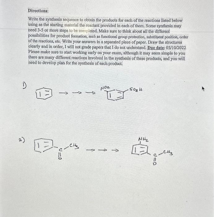 Solved Directions: Write the synthesis sequence to obtain | Chegg.com