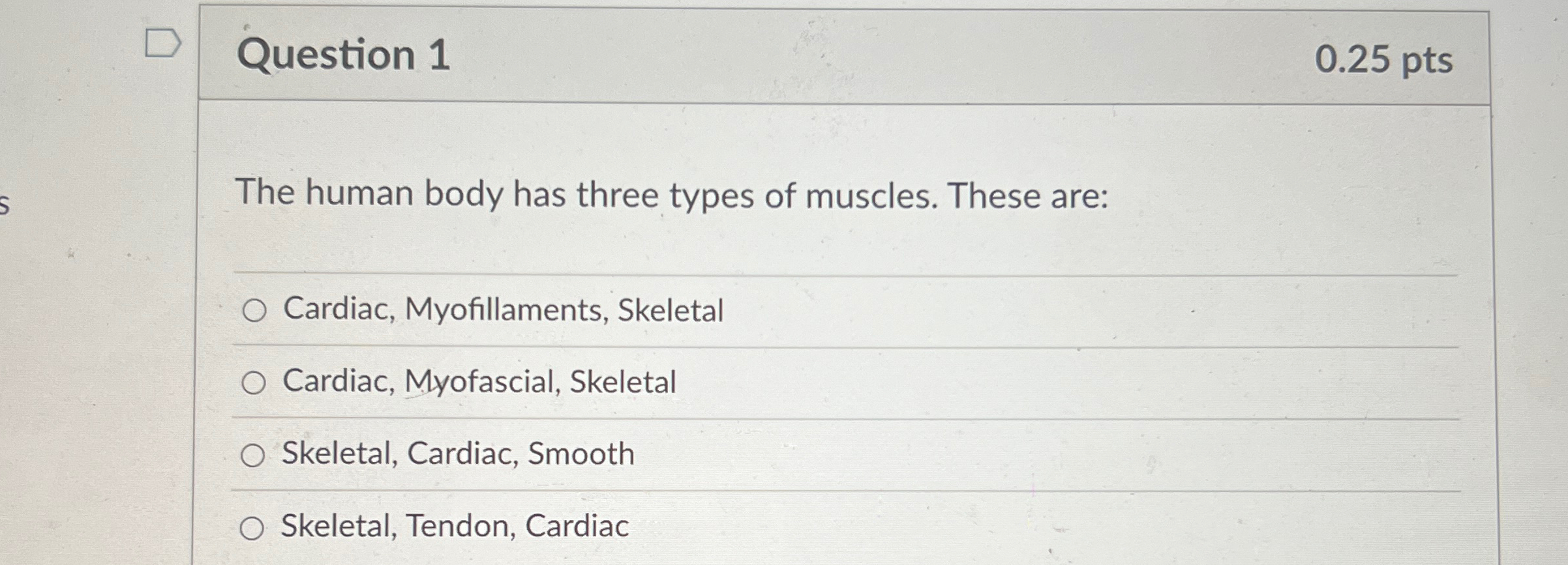 Solved Question 10.25 ptsThe human body has three types of | Chegg.com Solved Question 10.25 ptsThe human body has three types of | Chegg.com