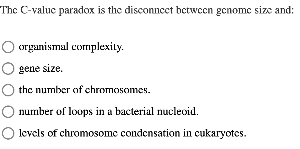 Solved The C-value paradox is the disconnect between genome | Chegg.com