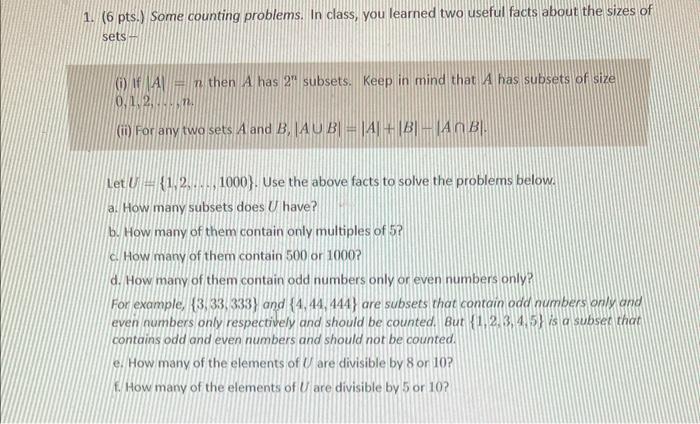 Solved 1. (6 pts.) Some counting problems. In class, you | Chegg.com