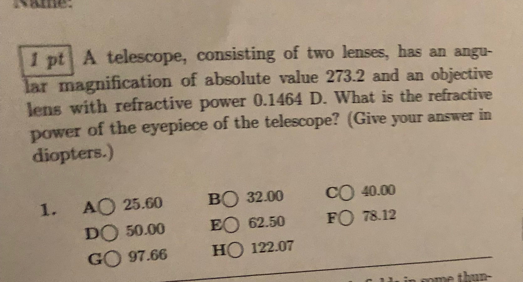 Solved 1pt ﻿A telescope, consisting of two lenses, has an | Chegg.com