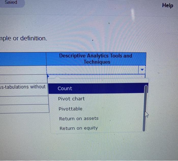 Solved Required Select The Descriptive Analytics Tool And
