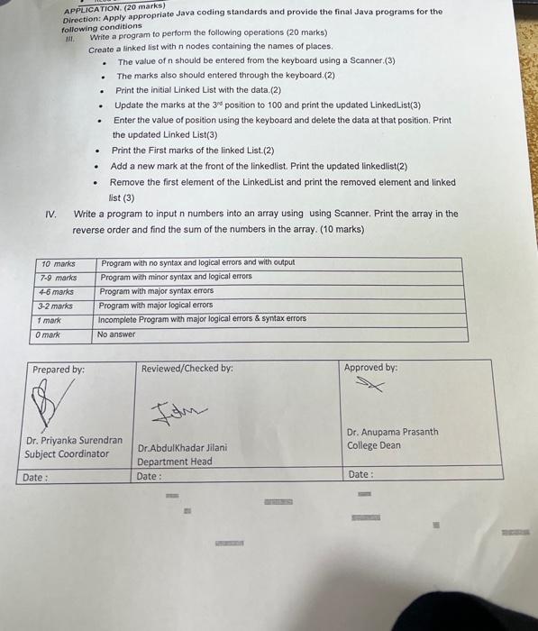 Solved APPLICATION. (20 marks) Direction: Apply appropriate | Chegg.com