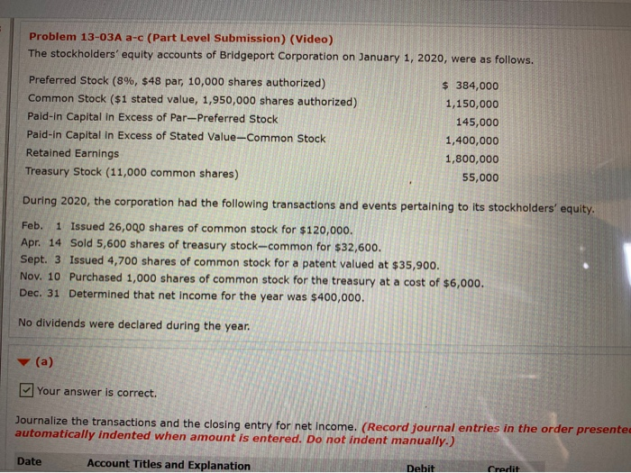 Solved Problem 13-03A a-c (Part Level Submission) (Video) | Chegg.com