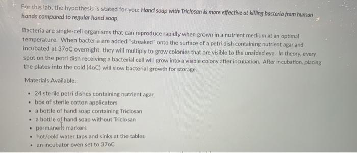 Solved How many replicates of your hand washing experiment | Chegg.com
