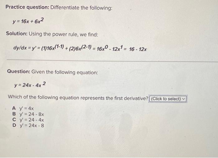Solved Practice question: Differentiate the following | Chegg.com