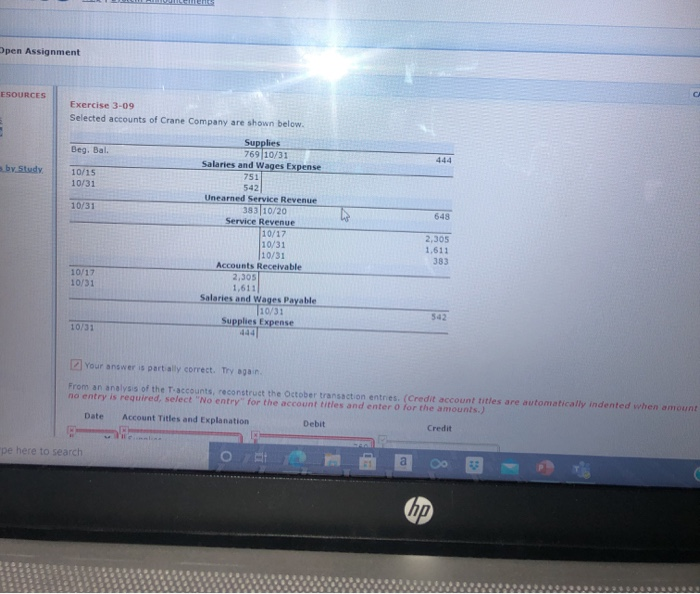 Solved Open Assignment ESOURCES C by Study 751 Exercise 3-09 | Chegg.com
