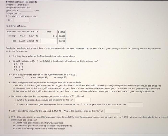 Solved Simple linear regression results: Dependent Variable: | Chegg.com