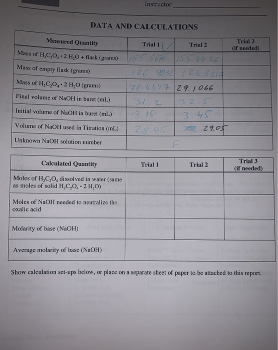 Solved Instructor DATA AND CALCULATIONS Trial 3 (if needed) | Chegg.com