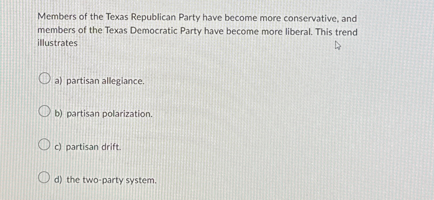 Solved Members of the Texas Republican Party have become | Chegg.com
