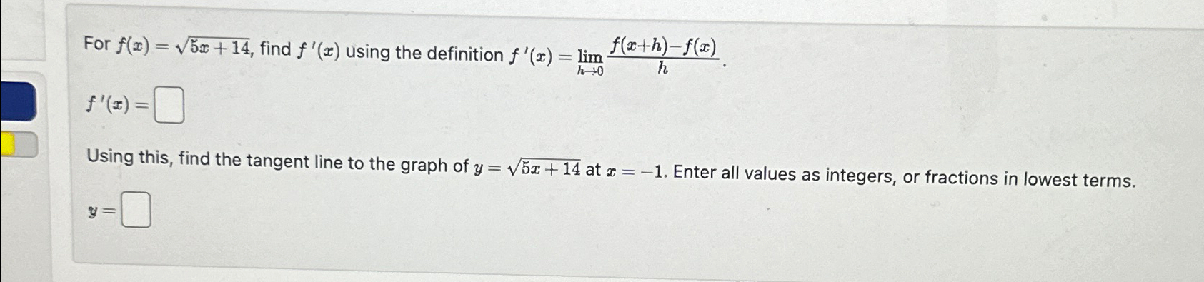 Solved For f(x)=5x+142, ﻿find f'(x) ﻿using the definition | Chegg.com