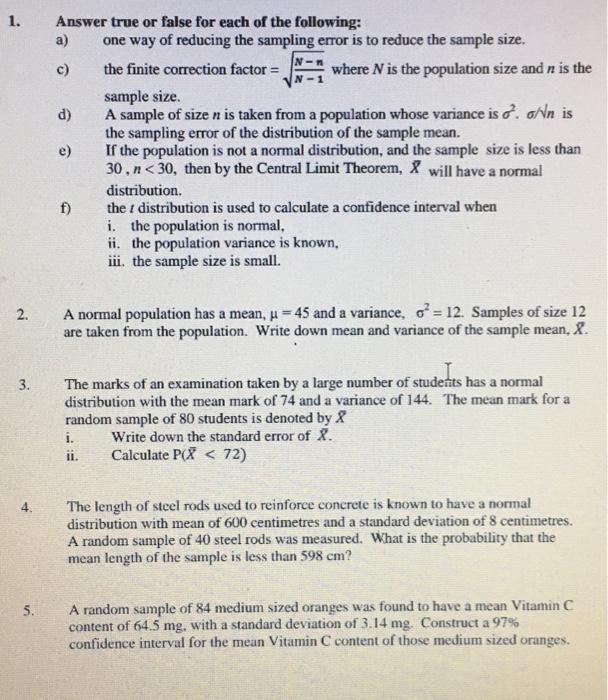 Solved 1. Answer true or false for each of the following: a) | Chegg.com