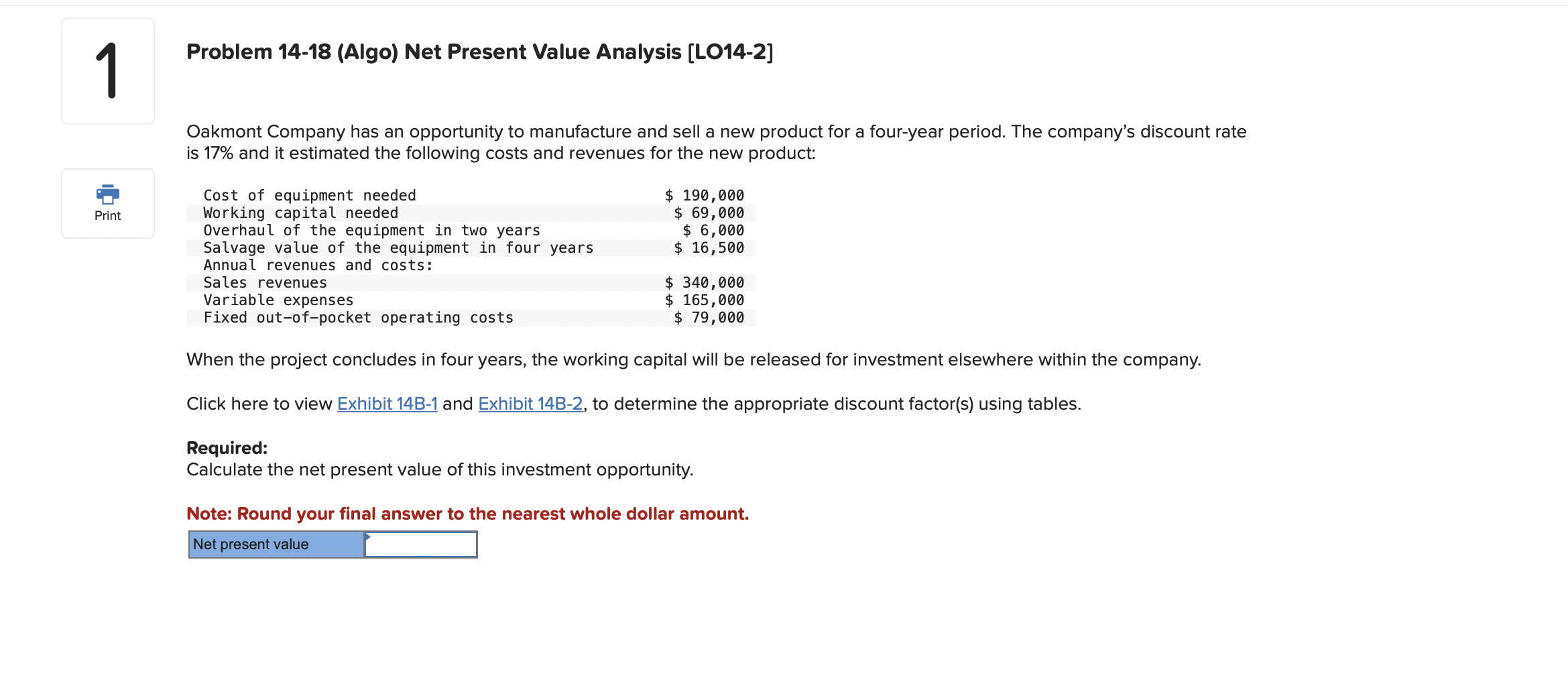 Solved 1 ﻿Problem 14-18 (Algo) ﻿Net Present Value Analysis | Chegg.com