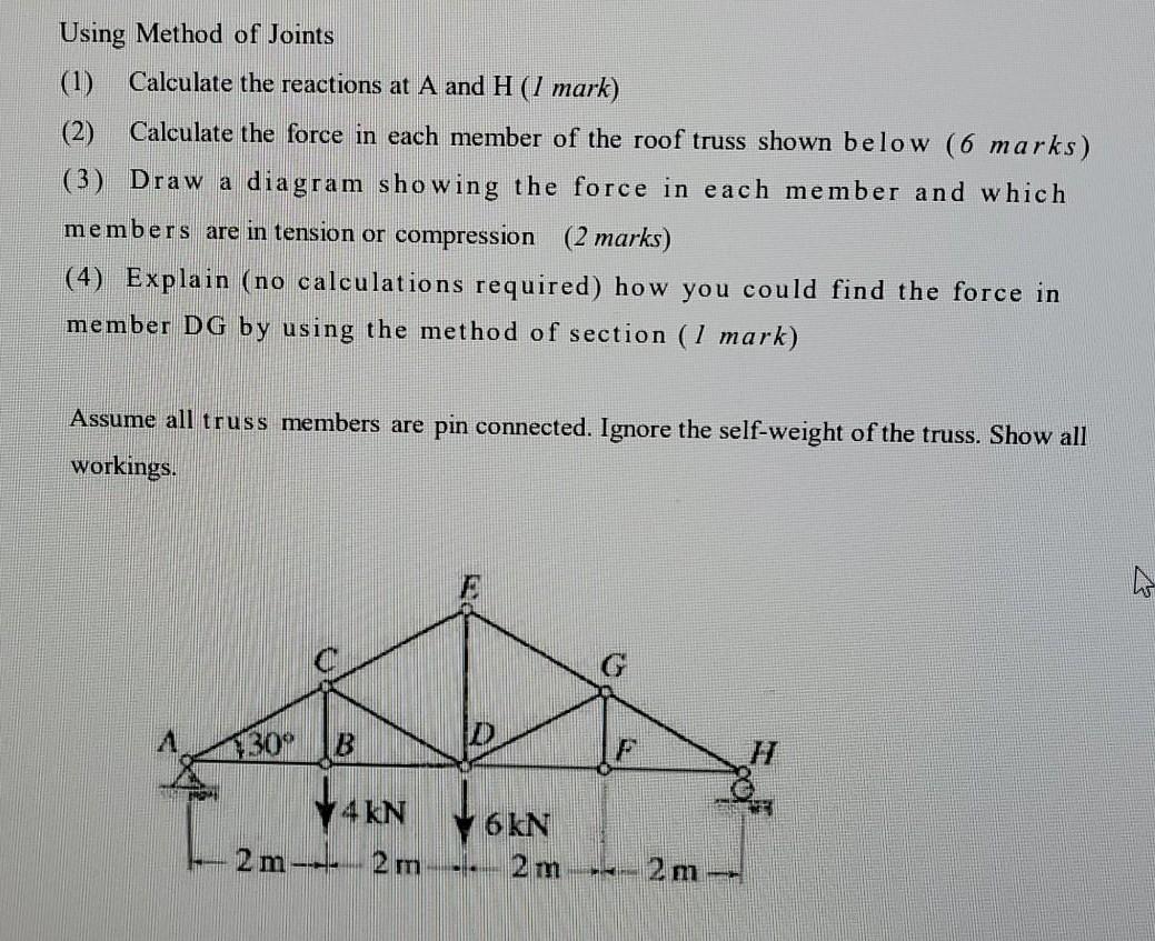Solved Using Method of Joints (1) Calculate the reactions at | Chegg.com