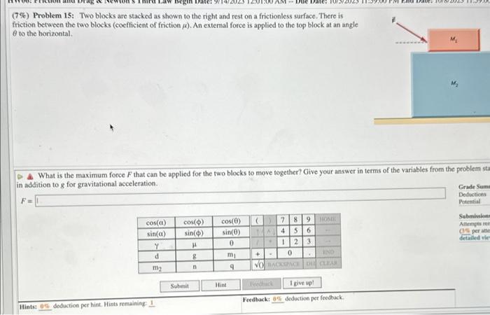Solved Begin (7%) Problem 15: Two blocks are stacked as | Chegg.com