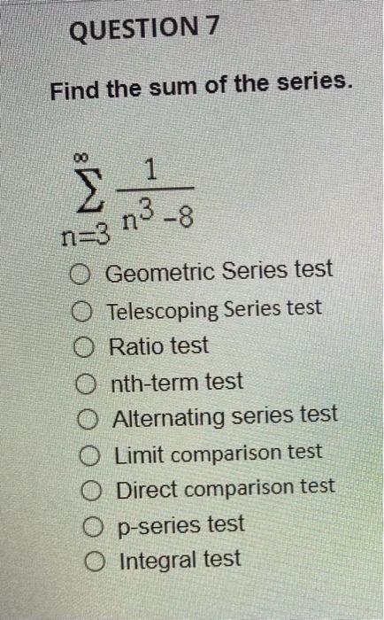 Solved Find the sum of the series. ∑n=3∞n3−81 Geometric | Chegg.com