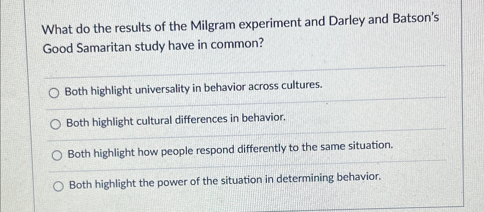 Solved What do the results of the Milgram experiment and | Chegg.com