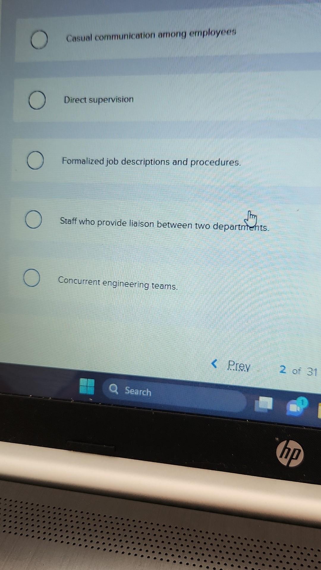 Solved Formal hierarchy coordination mainly occurs through. | Chegg.com