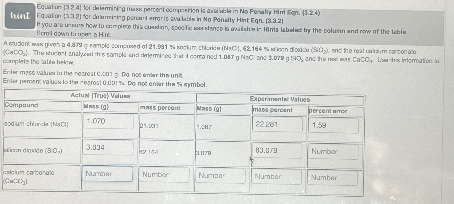 Solved hintEquation (3.2.4) ﻿for determining mass percent | Chegg.com