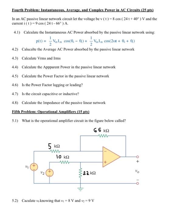 Solved Fourth Problem: Instantaneous, Average, and Complex | Chegg.com