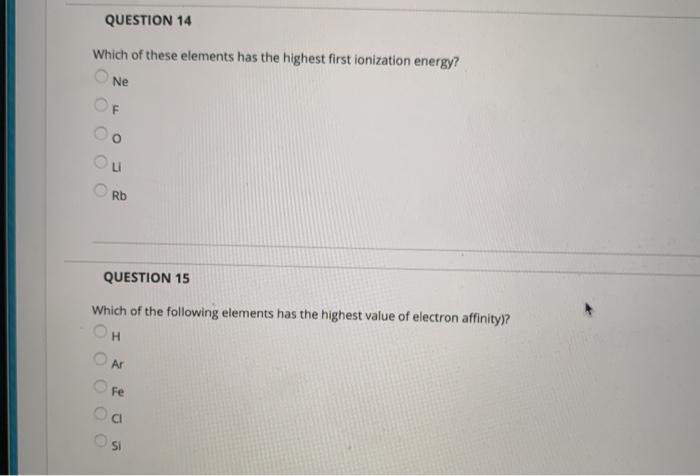 Solved QUESTION 14 Which of these elements has the highest | Chegg.com