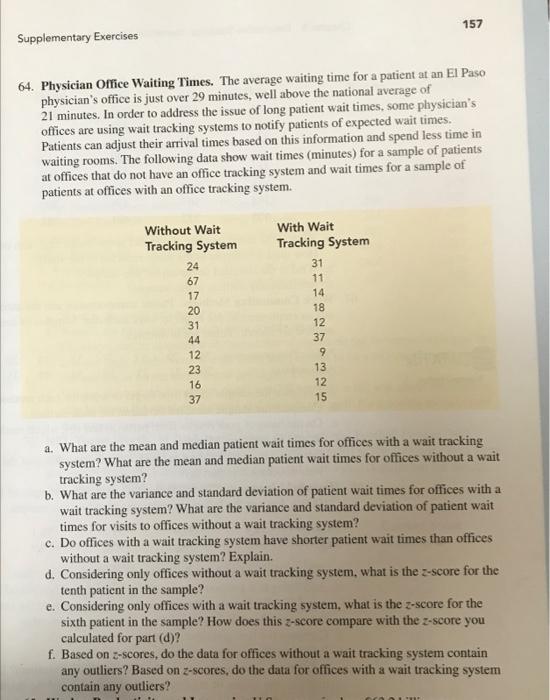 Solved 64 Physician Office Waiting Times The Average