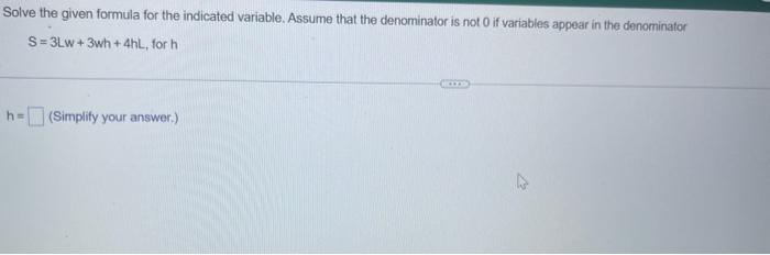 Solved Solve the given formula for the indicated variable. | Chegg.com