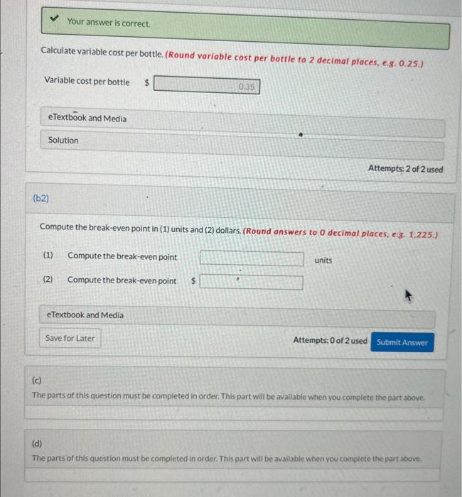 Solved Calculate variable cost per bottle. (Round variable | Chegg.com