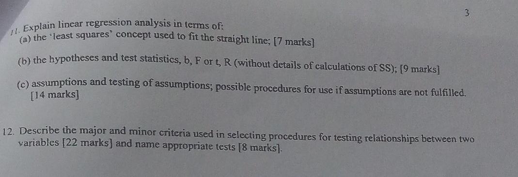 Solved 11. Explain linear regression analysis in terms of: 3 | Chegg.com