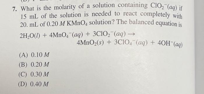 Solved 7. What is the molarity of a solution containing | Chegg.com