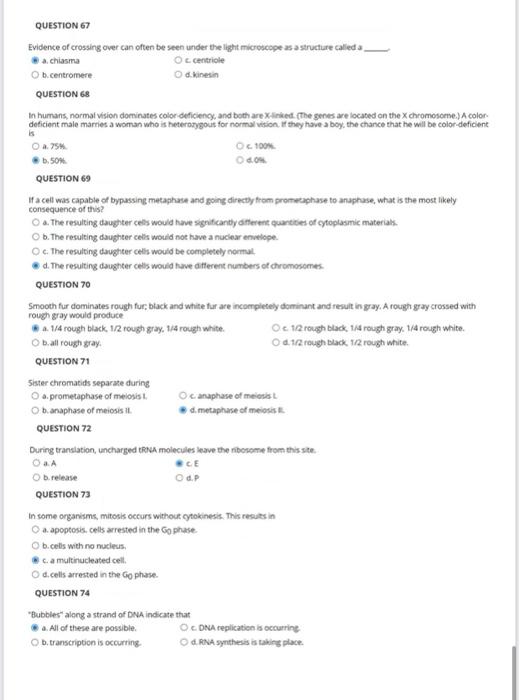 Solved QUESTION 67 Evidence of crossing over can often be | Chegg.com