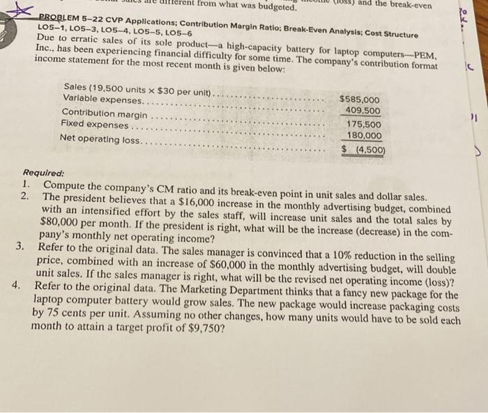 Solved PROBLEM 5-22 CVP Applications; Contribution Margin | Chegg.com