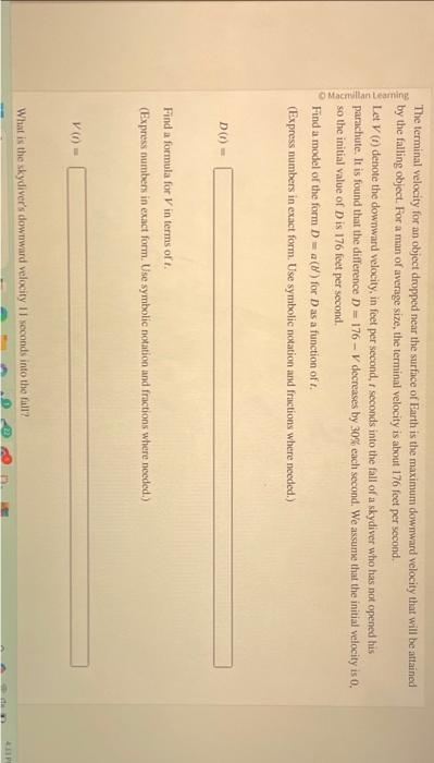 Solved The terminal velocity for an object dropped near the | Chegg.com