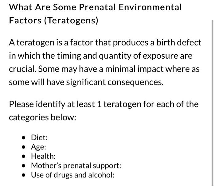 Solved What Are Some Prenatal Environmental Factors | Chegg.com