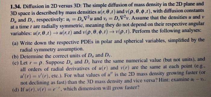 1.34. Diffusion in 2D versus 3D: The simple diffusion | Chegg.com