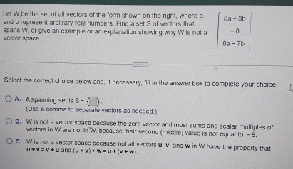 Solved Let W ﻿be the set of all vectors of the form shown on | Chegg.com