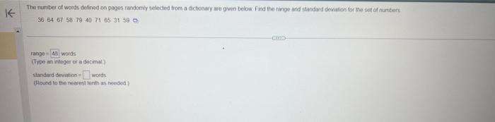 Solved 3564 67 58794071653159 range = words (Type an intoger | Chegg.com