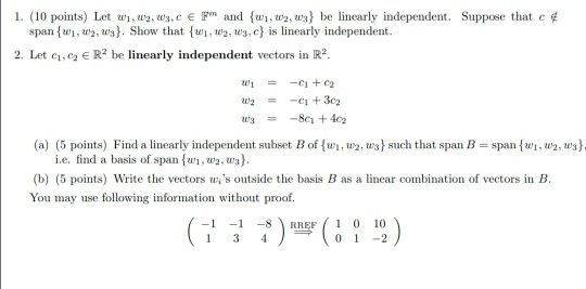 Solved 1. (10 points) Let W, W2, W3C F and {W1,w2, w3} be | Chegg.com